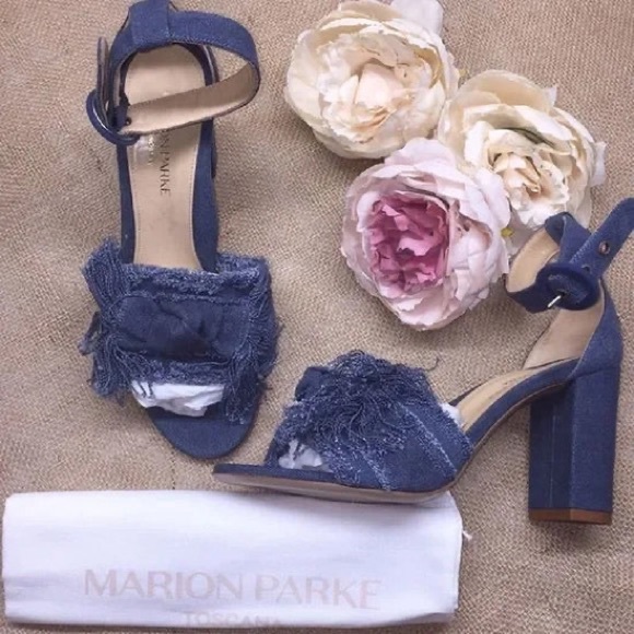 Shoes | Marion Parke Denim Open Toe Heels | Poshmark